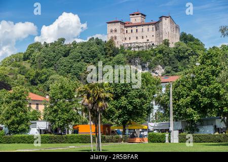Landscape of Angera and his castle in the top of the hill Stock Photo ...