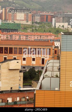 The multistory and residential building in Bilbao, Spain with windows ...