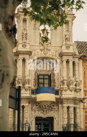 The Palace of San Telmo surrounded by trees in Seville, Spain Stock ...