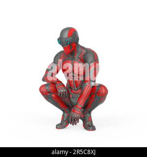 super hero in an exosuit is crouching rear view, 3d illustration Stock ...