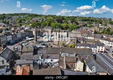 aerial view of Richmond town centre (with famous Castle & Market Place ...