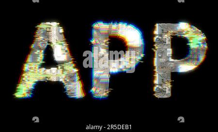 glitch and chromatic aberrations cybernetical text FRONTEND on black ...