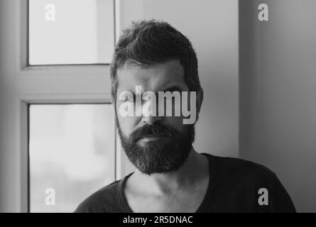 Brutal angry gang bearded man lifestyle, serious handsome guy Stock ...