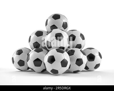 Pyramid formed by soccer balls on a white background. 3d illustration ...