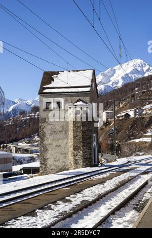 Ardez, Switzerland - December 03. 2121: The old watch tower at the ...