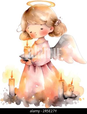 Angel with gift watercolor. Isolated vector illustration. Holiday ...