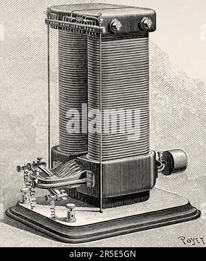 50 volt 10 amp dynamo machine. Old 19th century engraving from La ...