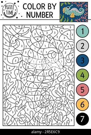 Vector under the sea color by number activity with turtle and baby ...