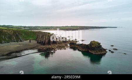 Drone view of Hills of Cooper Coast of Waterford Ireland. Tra na mBó ...