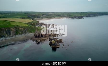 Drone view of Hills of Cooper Coast of Waterford Ireland. Tra na mBó ...