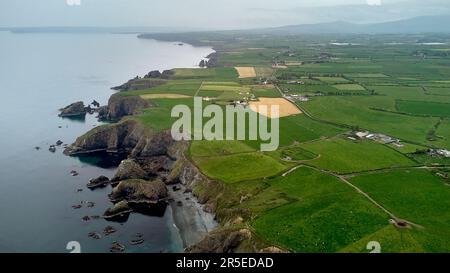 Drone view of Hills of Cooper Coast of Waterford Ireland. Tra na mBó ...
