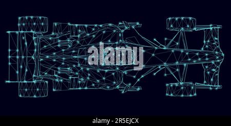 Wireframe racing car from black lines on a white background. Side view ...
