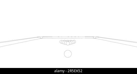 Outline of billiard table with balls from black lines isolated on white ...