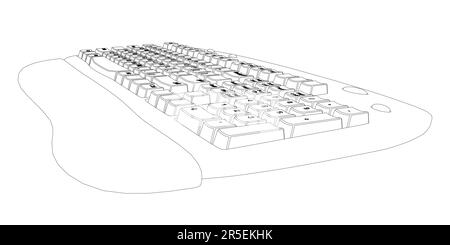 Outline of a computer keyboard from black lines isolated on a white ...
