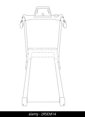 Outline of a treadmill from black lines isolated on a white background. Isometric view. 3D ...