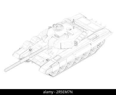 Outline of a battle tank from black lines isolated on a white ...
