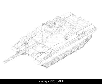 Outline of a battle tank from black lines isolated on a white ...