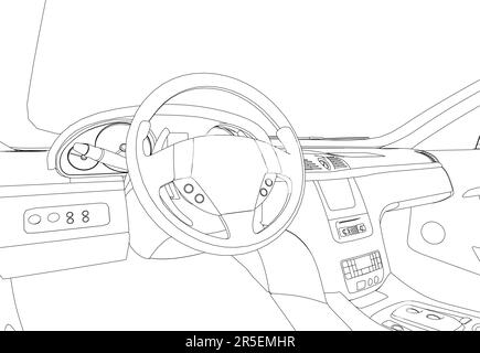 The contour of the car interior inside from black lines isolated on a ...