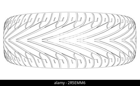 Outline of a car tire from black lines isolated on a white background ...
