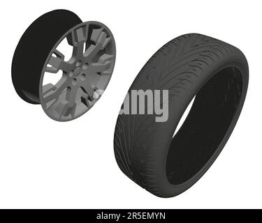 The contour of a car wheel disassembled into a tire, disc and brake ...
