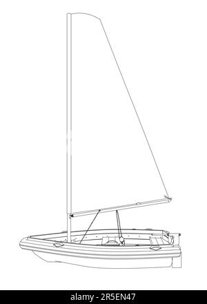Outline of a small boat with a sail made of black lines isolated on a ...