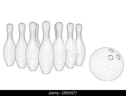 Outline of skittles and bowling ball from black lines isolated on white ...
