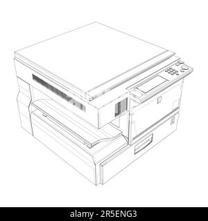 Outline of an office copier from black lines isolated on a white ...