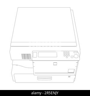 Outline of an office copier from black lines isolated on a white ...