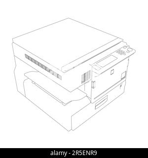 Outline of an office copier from black lines isolated on a white ...