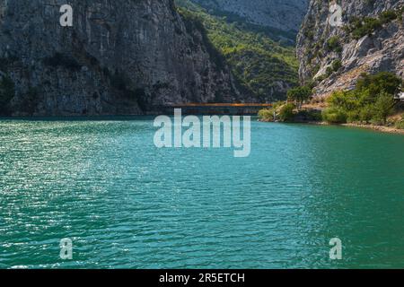 View from Shkopet Lake - reservoir shore. Lake Ulza Nature Park, Diber ...