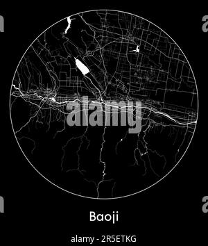 Baoji China Asia City map blue print vector illustration Stock Vector ...