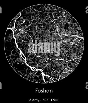 City Map Foshan China Asia blue print round Circle vector illustration ...