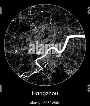 Hangzhou China Asia City map blue print vector illustration Stock ...