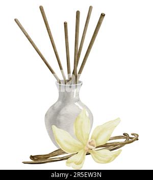 Air refresher aroma diffuser with essential oil. Hand drawn watercolor ...