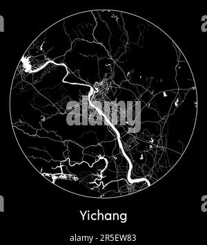 City Map Yichang China Asia blue print round Circle vector illustration ...