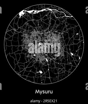City Map Mysuru India Asia vector illustration black white Stock Vector ...