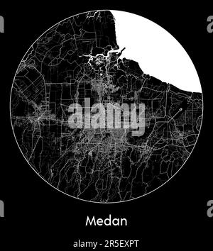 City Map Medan Indonesia Asia vector illustration black white Stock ...