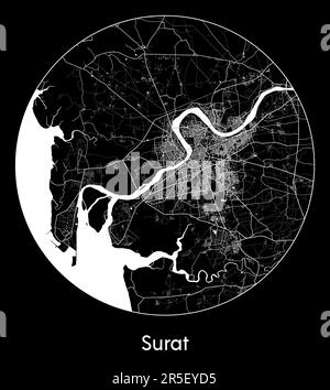 Surat India Asia City map blue print vector illustration Stock Vector ...