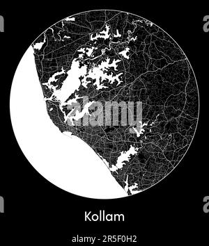 Kollam India Asia City map blue print vector illustration Stock Vector ...