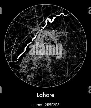 Lahore Pakistan Asia City map blue print vector illustration Stock ...