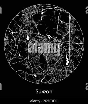 Suwon South Korea City Map in Black and White Color in Retro Style ...