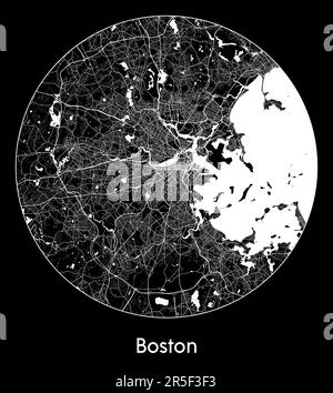 Map of Boston city, United States. Urban black and white poster. Road ...