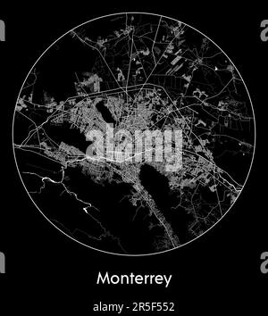 City Map Monterrey Mexico North America blue print round Circle vector ...