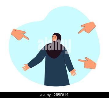 Guilt concept. Sad female character stand in lighting circle, human ...