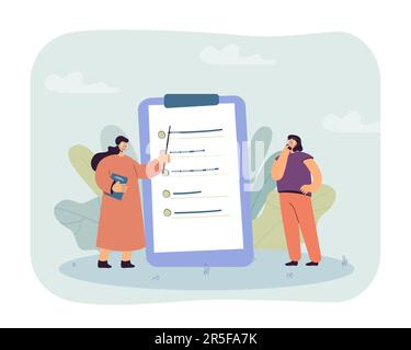 Cartoon teacher showing test questions to female student Stock Vector ...