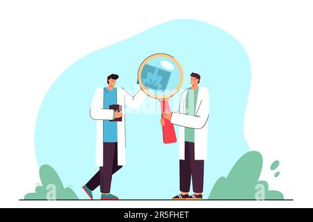 Cartoon doctors analyzing xray of pelvis with magnifier. Medical ...