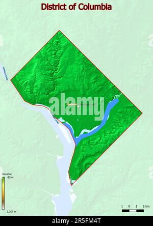 Physical map of Washington with mountains, plains, bridges, rivers ...