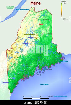 Physical map of Maine Stock Photo - Alamy