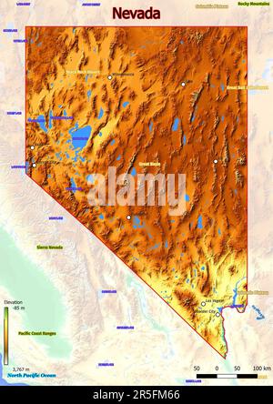 Physical map of Nevada Stock Photo - Alamy