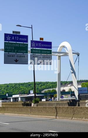 Traffic signs, Pont Saint Cloud area, directing cars to the A10 and A13 ...